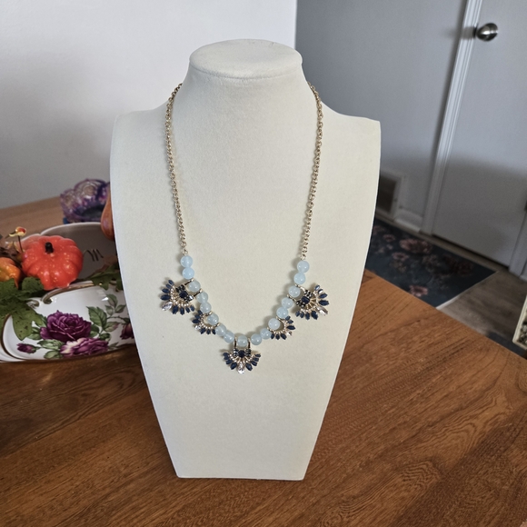 LOFT | Jewelry | Loft Blue And Gold Floral Necklace | Poshmark
